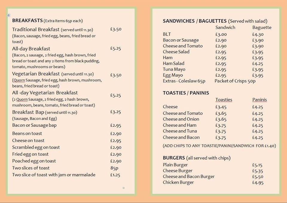 Menu at Queen Elizabeth Cafe, Torquay