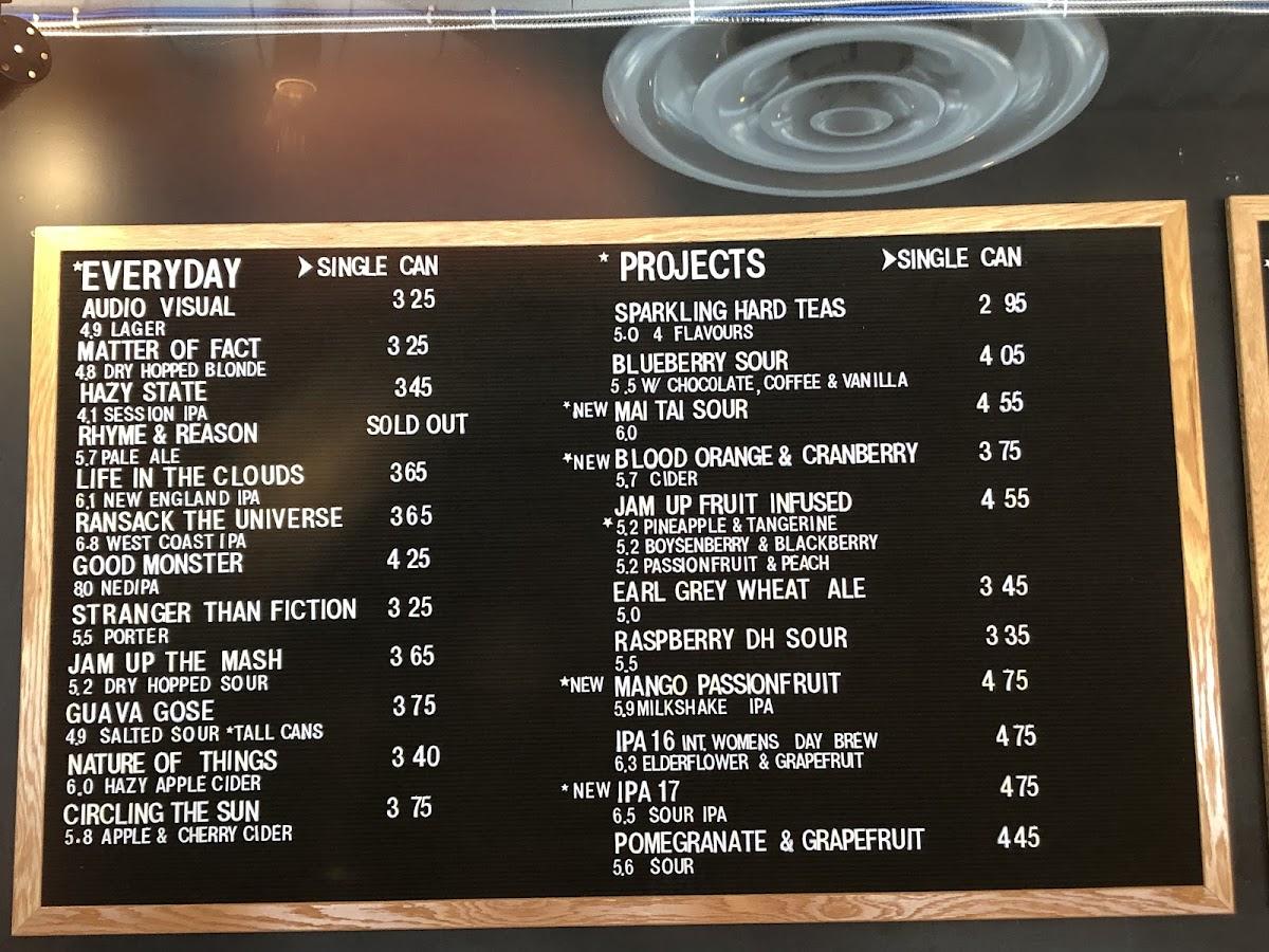 Menu at Collective Arts Brewing restaurant, Hamilton