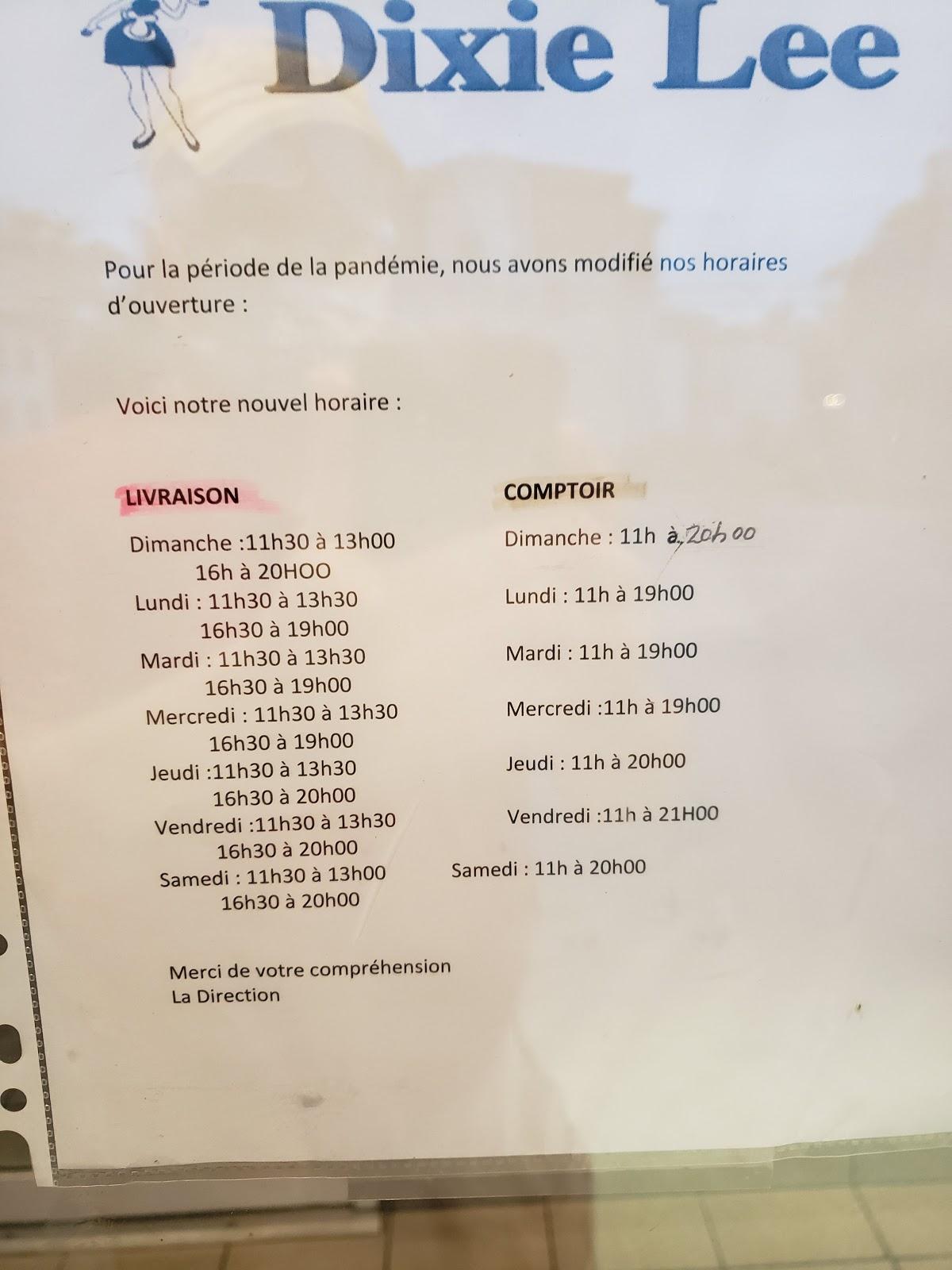 Menu at Dixie Lee restaurant, Rimouski