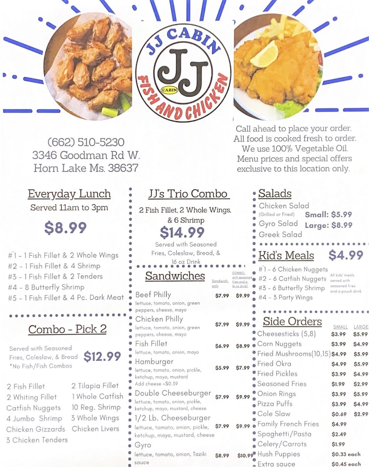 Menu at JJ's Fish and Chicken fast food, Horn Lake, Goodman Rd W