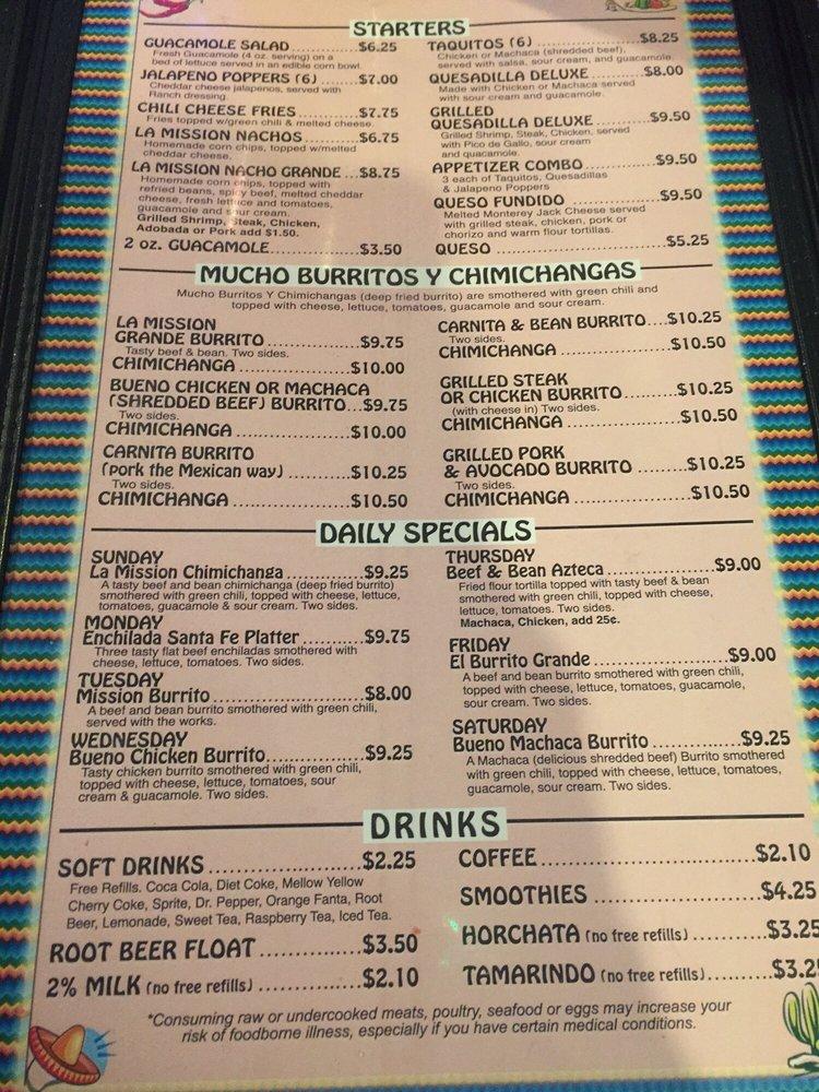 Menu at La Mission Restaurant Falcon, Falcon