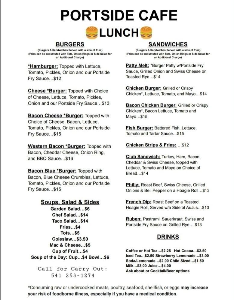 Menu at Portside Market and Cafe, Port Orford