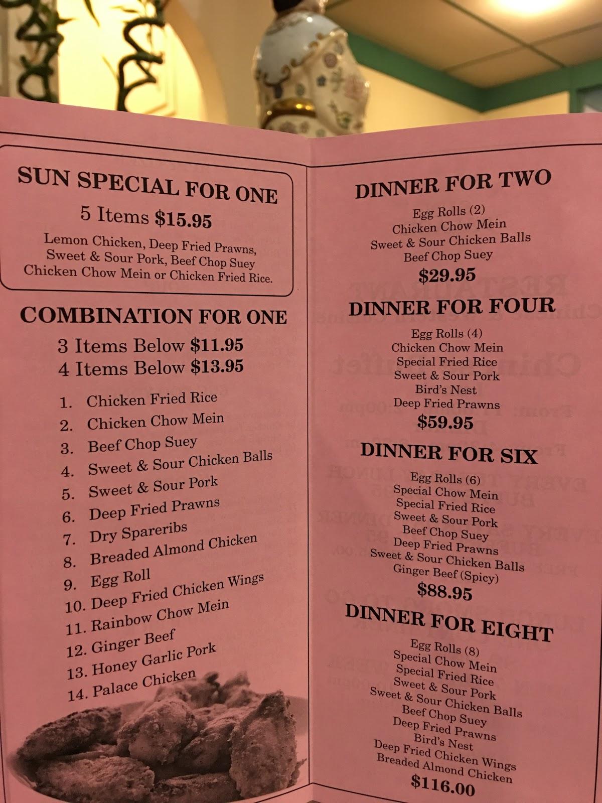 Menu at Sun Palace Restaurant, Dawson Creek
