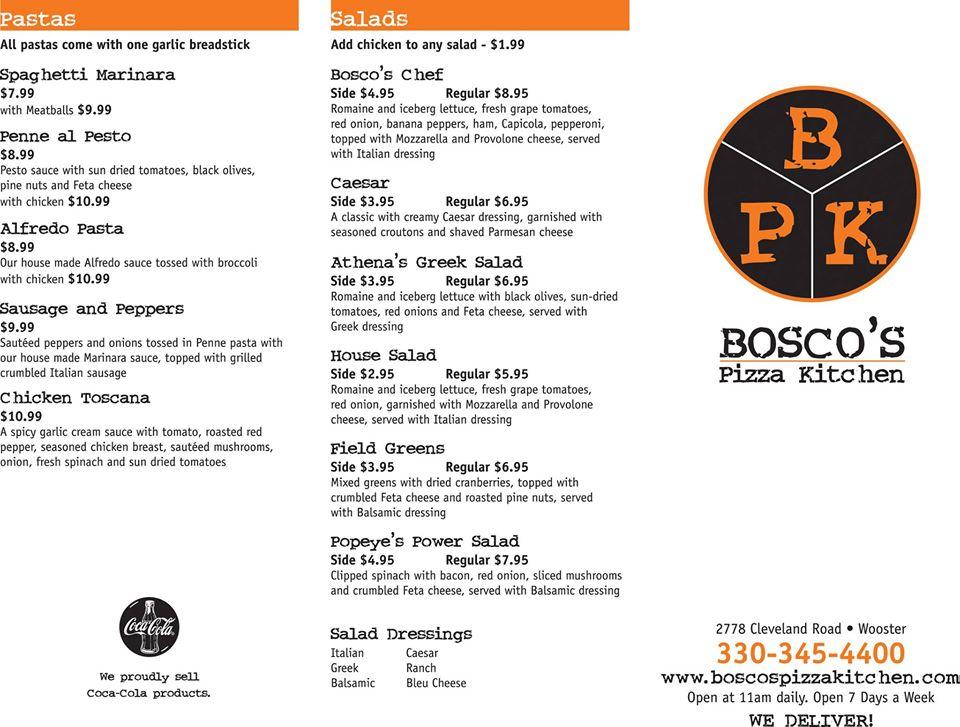 Menu at Bosco's Pizza Kitchen | Pizza Wooster pizzeria, Wooster