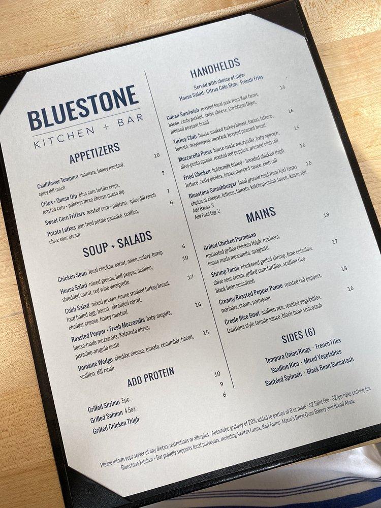 Menu at Bluestone Kitchen + Bar, Poughkeepsie