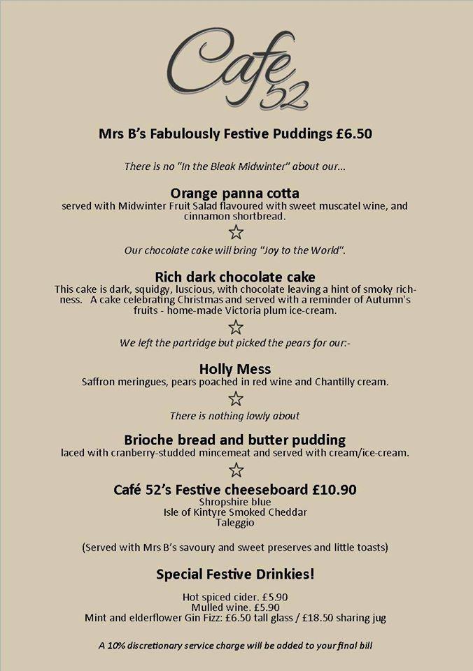 Menu at Cafe 52, Aberdeen