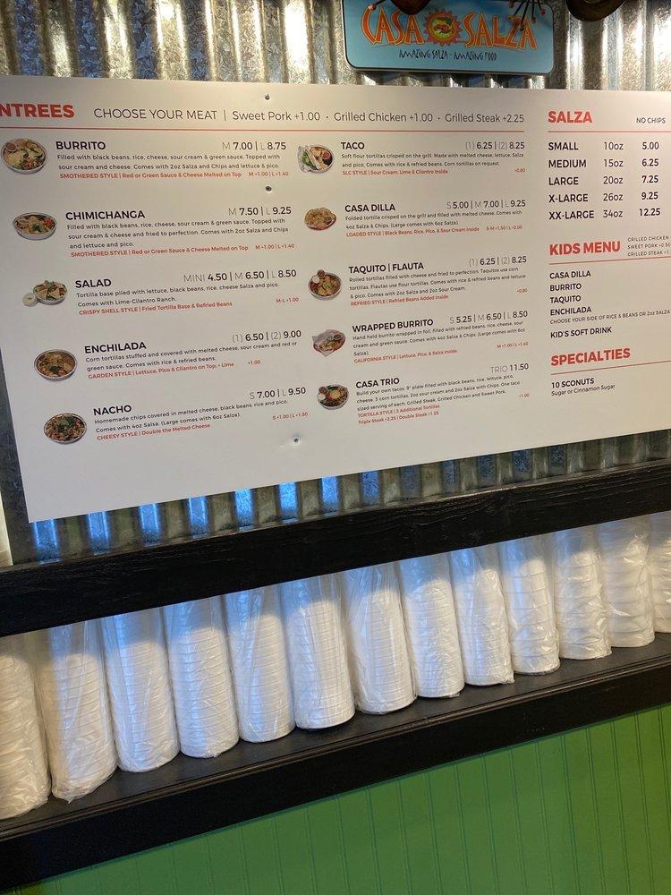 Menu at Casa Salza restaurant, Spanish Fork