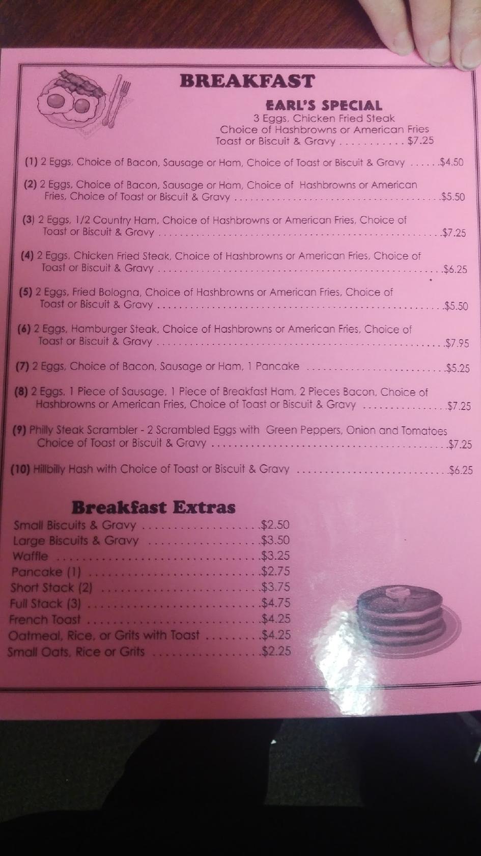 Menu at Earl's Diner restaurant, Poplar Bluff