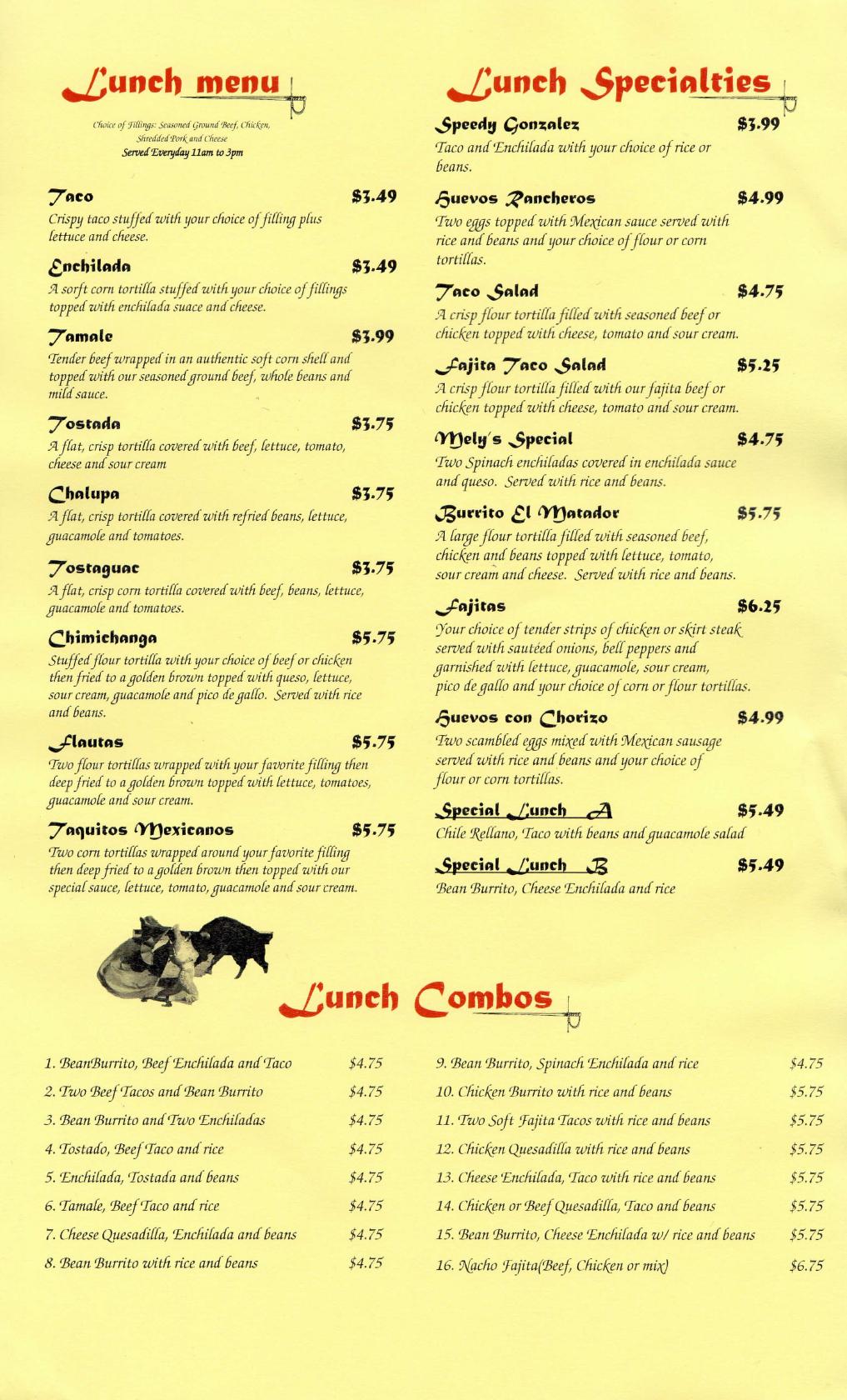 Menu at El Matador Mexican Bar & Grill, Fayetteville, Black Forest Dr