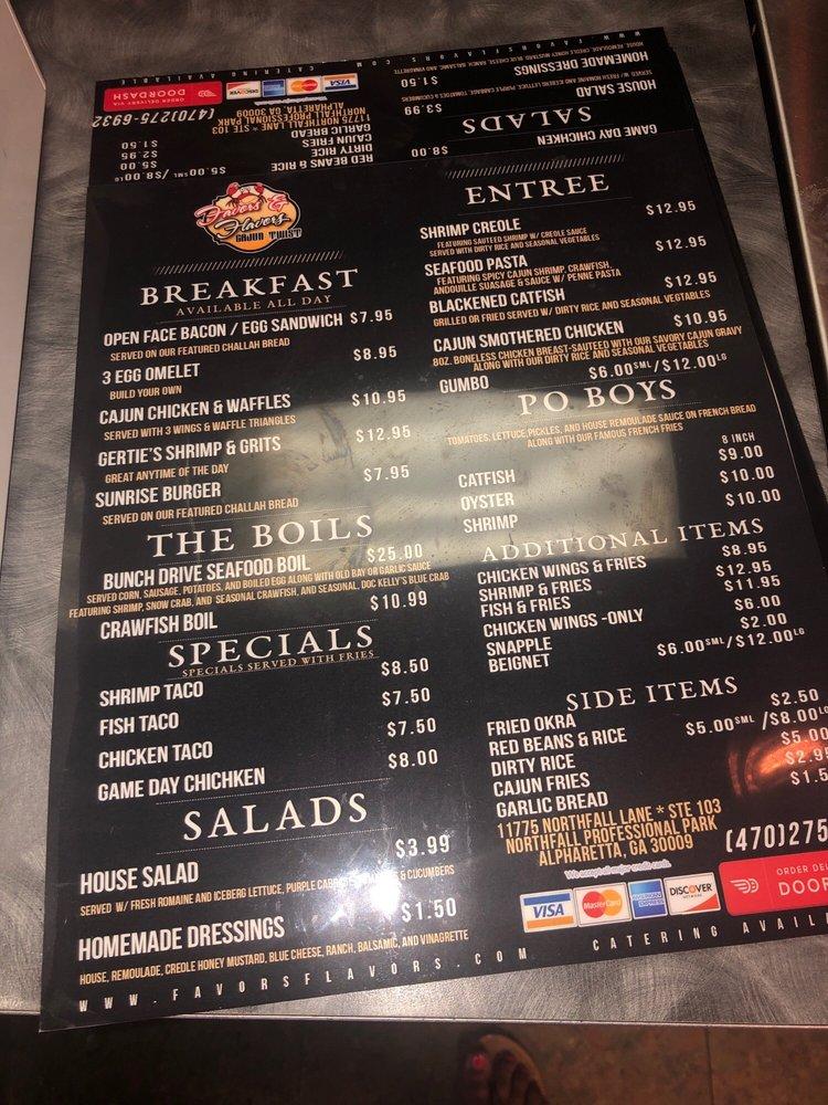 Menu at Favors and Flavors restaurant, Alpharetta