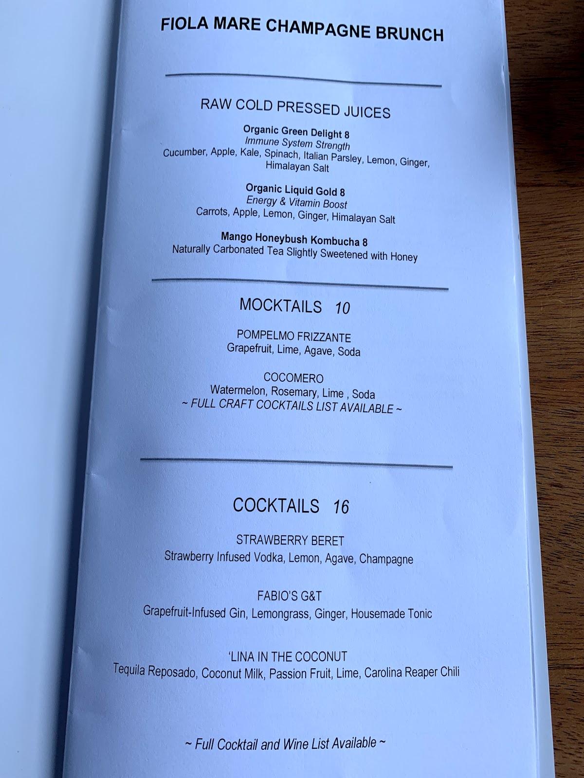 Menu at Fiola Mare pub & bar, Washington