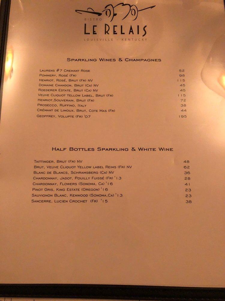 Menu at Le Relais Restaurant, Louisville