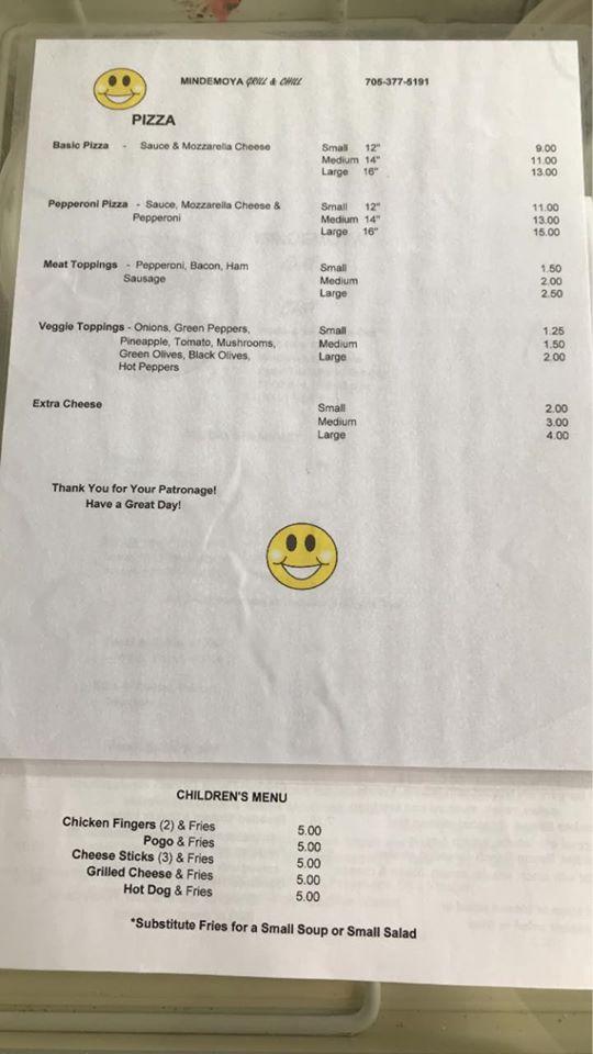 Menu at Mindemoya Grill fast food, Mindemoya
