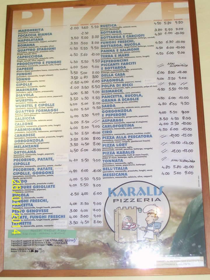 Menu da Pizzeria Karalis di Melis Loredana, Iglesias