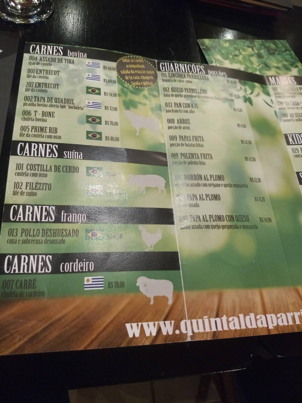 Menu at Quintal Da Parrilla restaurant, Farroupilha