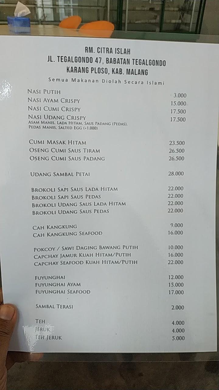 Menu at RM. Citra Islah restaurant, Malang