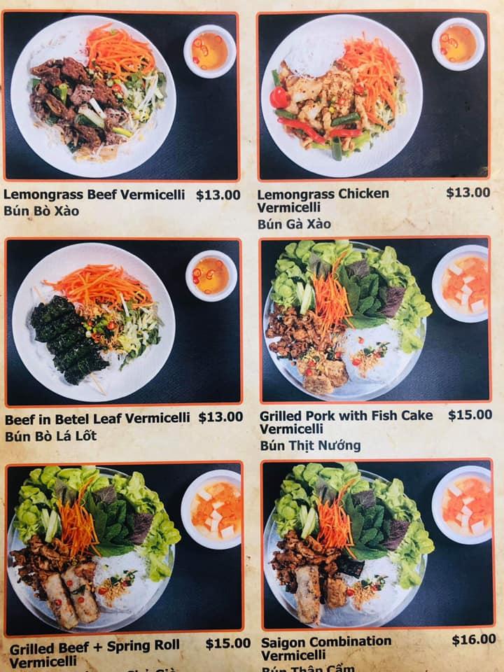 Menu at Saigon Noodle restaurant, Bondi Junction
