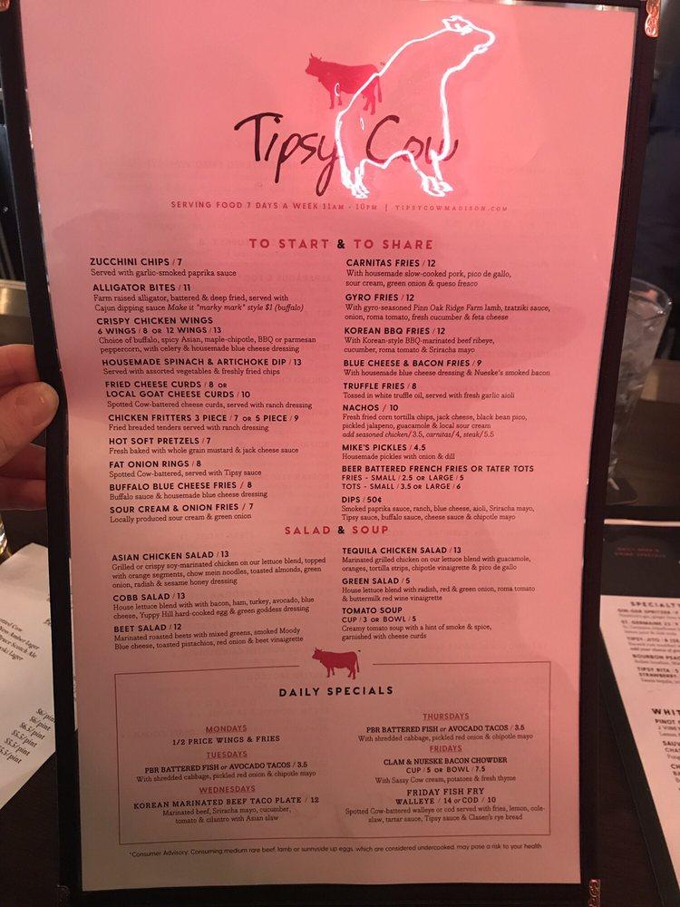 Menu at Tipsy Cow Sun Prairie restaurant, Sun Prairie