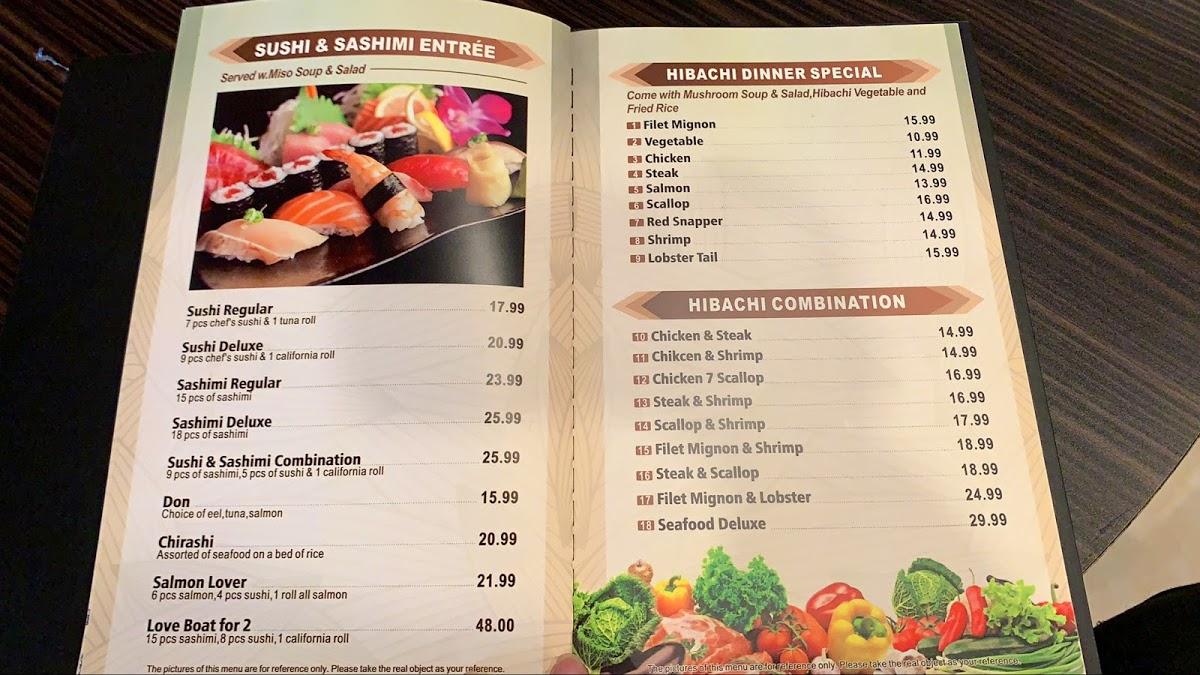 Menu at Tokyo Habachi and sushi restaurant, Washington