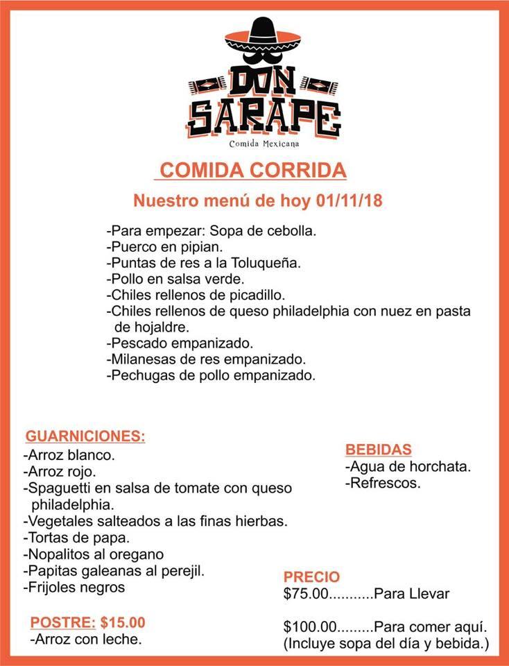 Menu at Don Sarape restaurant, Saltillo, Blvd. Humberto Hinojosa 503-5 ...