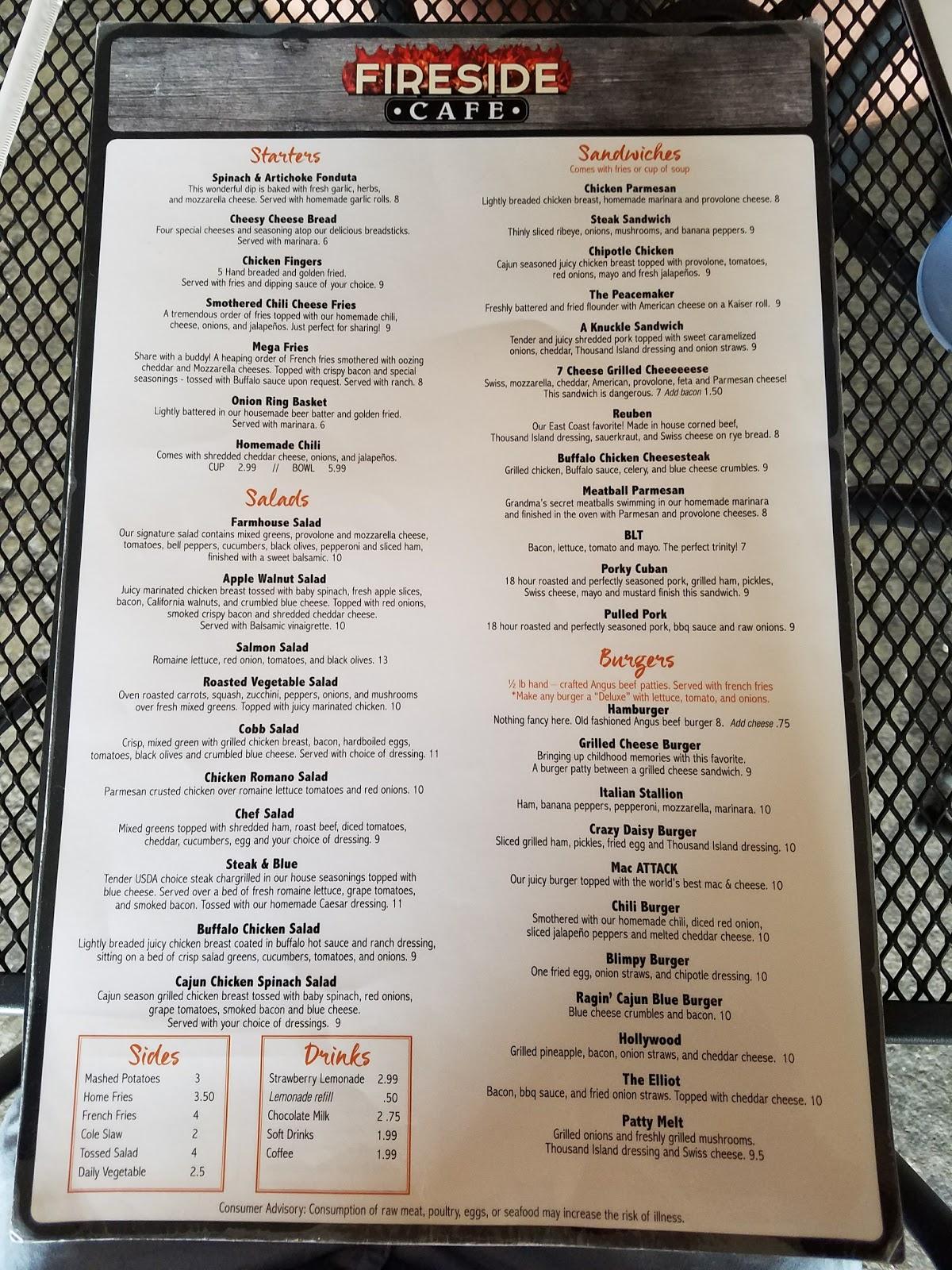 Menu at Fireside Cafe, USA, Cincinnati Dayton Rd Ste. 104