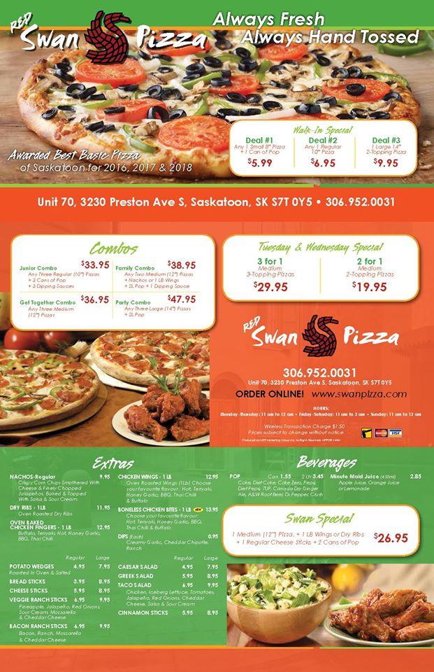 Menu at Red Swan Pizza restaurant, Saskatoon, Preston Ave S #70