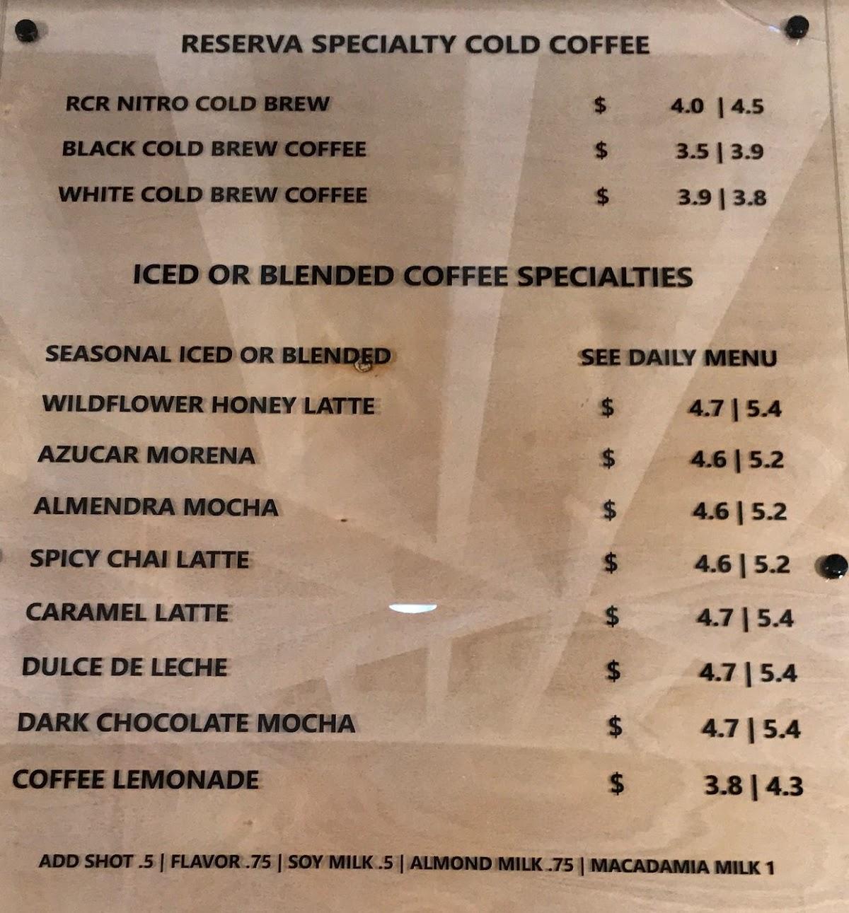 Menu at Reserva Coffee Roasters restaurant, McAllen, W Expy 83 #130