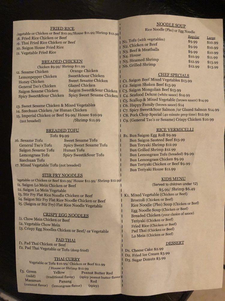 Menu at Saigon Kitchen Tifton restaurant, Tifton