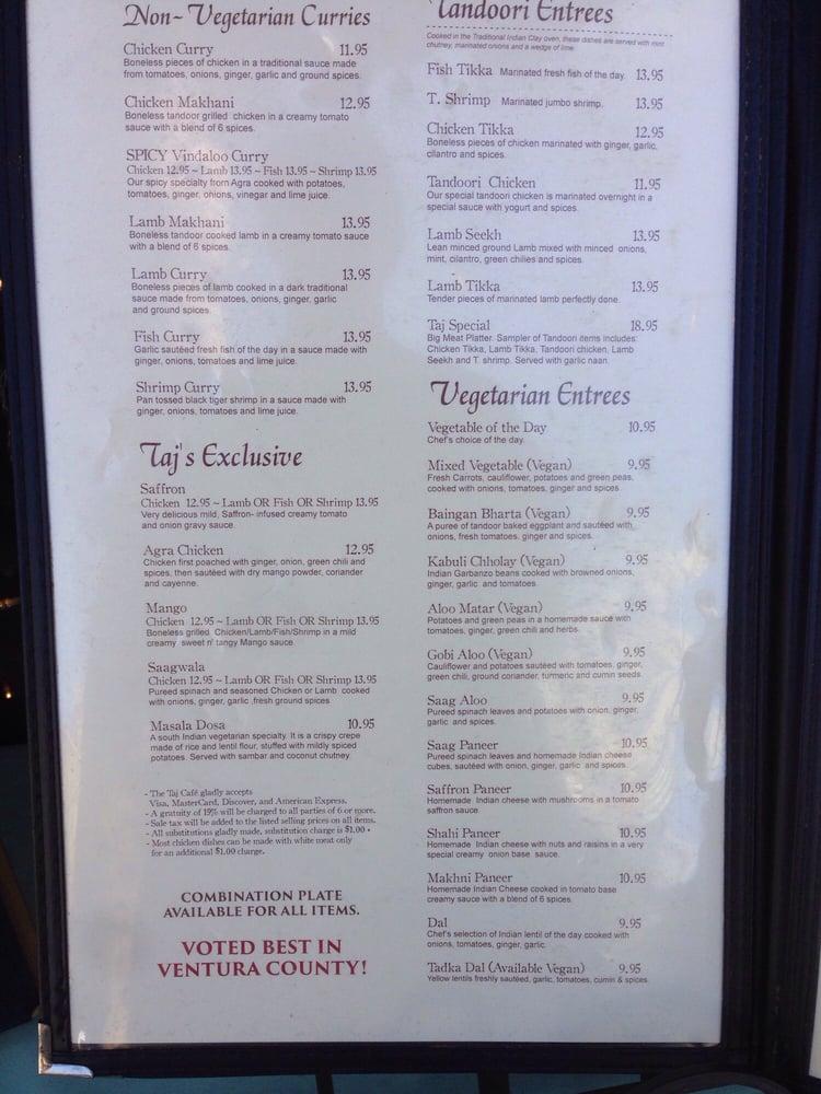 Menu at The Taj Cafe, Ventura