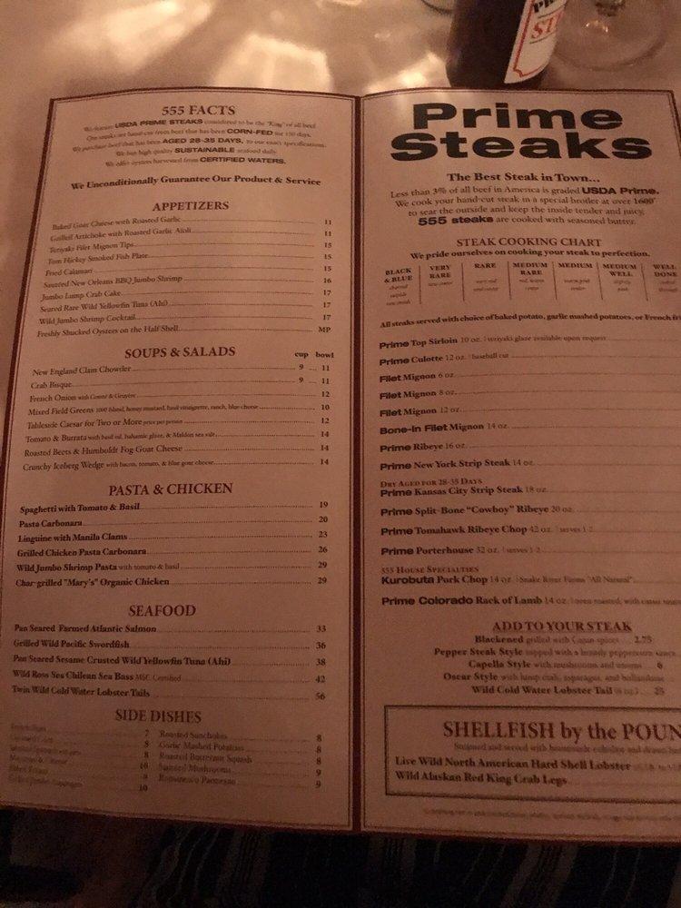 Menu at 555 East American Steakhouse, Long Beach