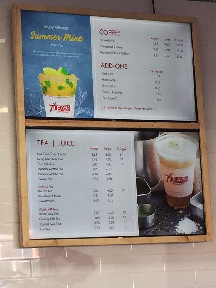 Menu at 7 Leaves Cafe - Tea Shop, Milk Tea, Best Boba Tea - Las Vegas ...