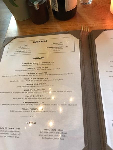 Menu at Amarone Restaurant, Bath