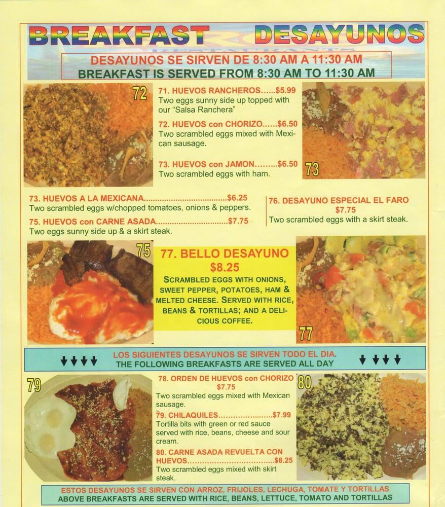 Menu at EL FARO MEXICANN CUISINE restaurant, Elgin, Lillian St