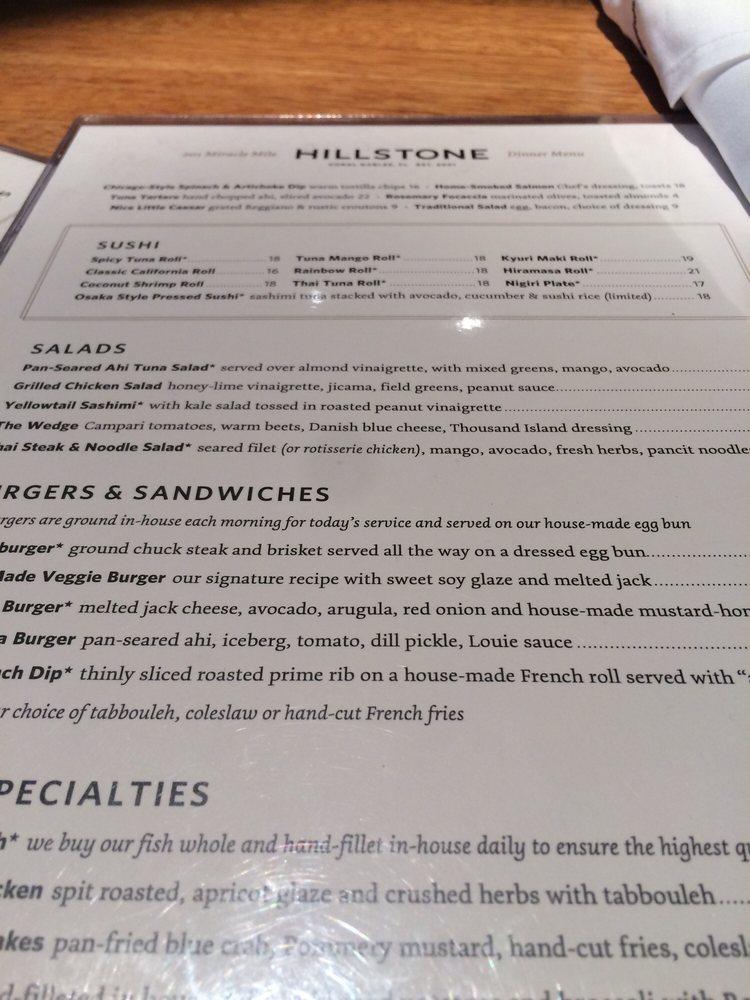 Menu at Hillstone restaurant, Coral Gables, 201 Miracle Mile