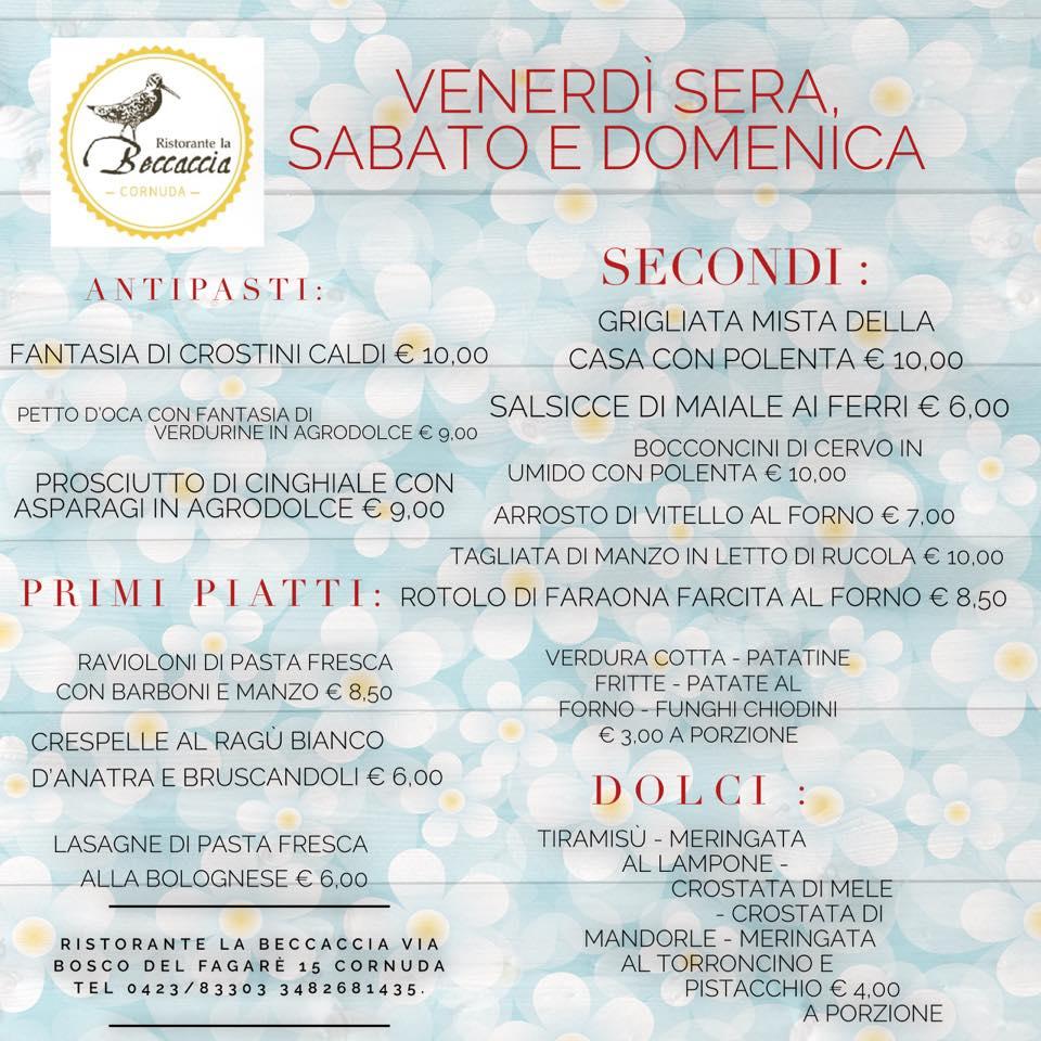 Menu da Ristorante Trattoria La Beccaccia, Cornuda