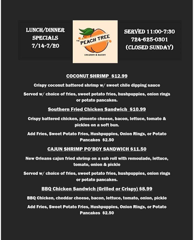 Menu at The Peach Tree Creamery and Bakery, Mars