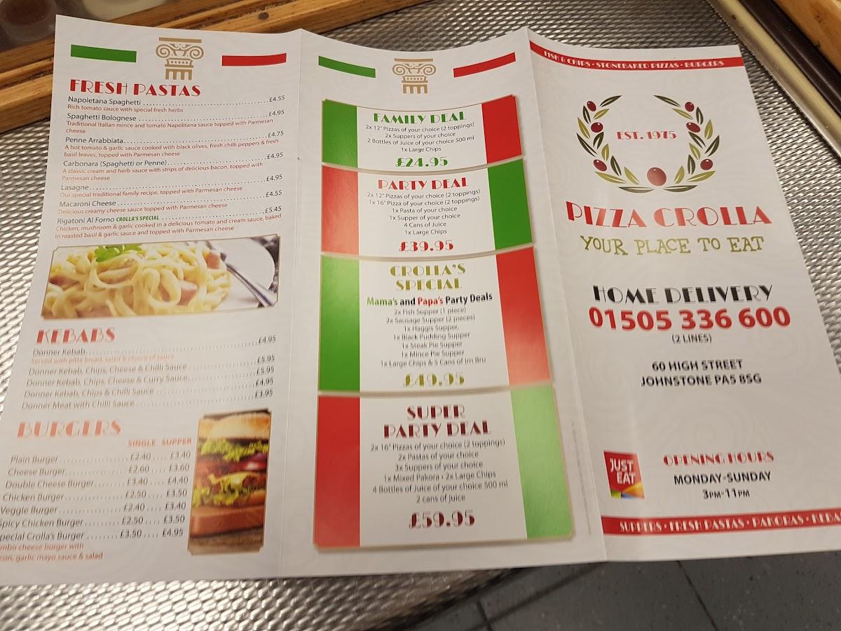 Menu at Pizza Crolla Johnstone restaurant, Johnstone