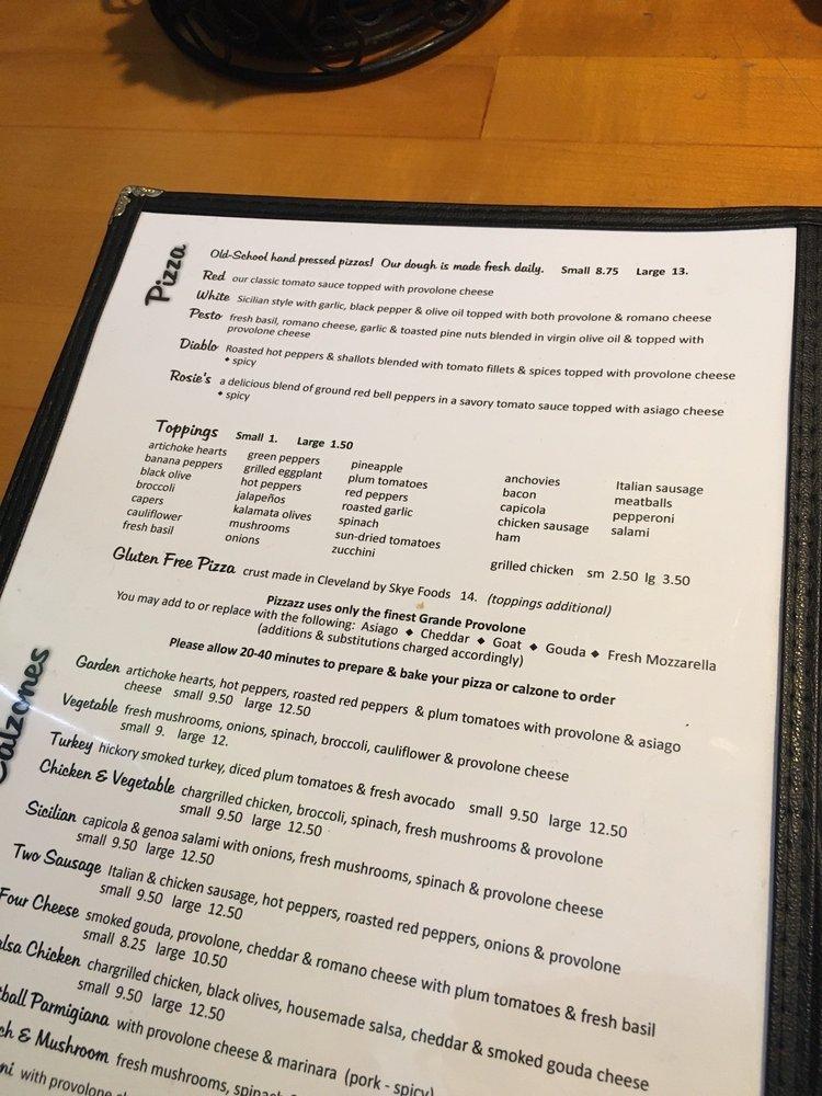 Menu at Pizzazz on the Circle pizzeria, University Heights