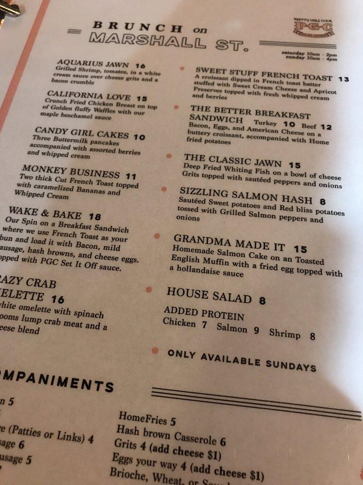 Menu at Pretty Girls Cook restaurant, Philadelphia