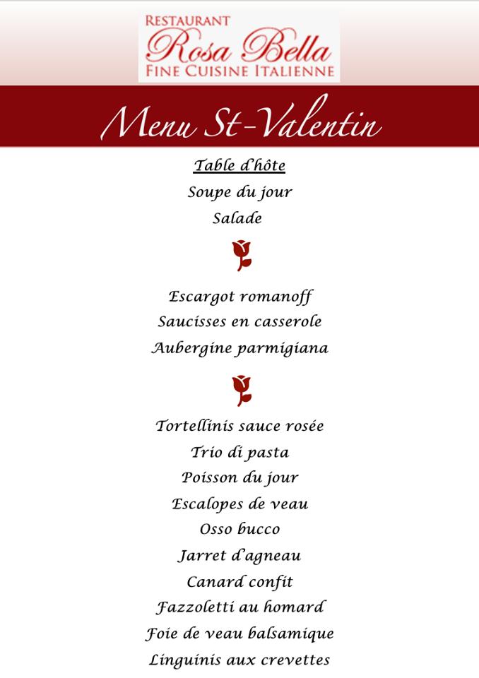 Menu at Restaurant Rosa Bella, St-Bruno-de-Montarville