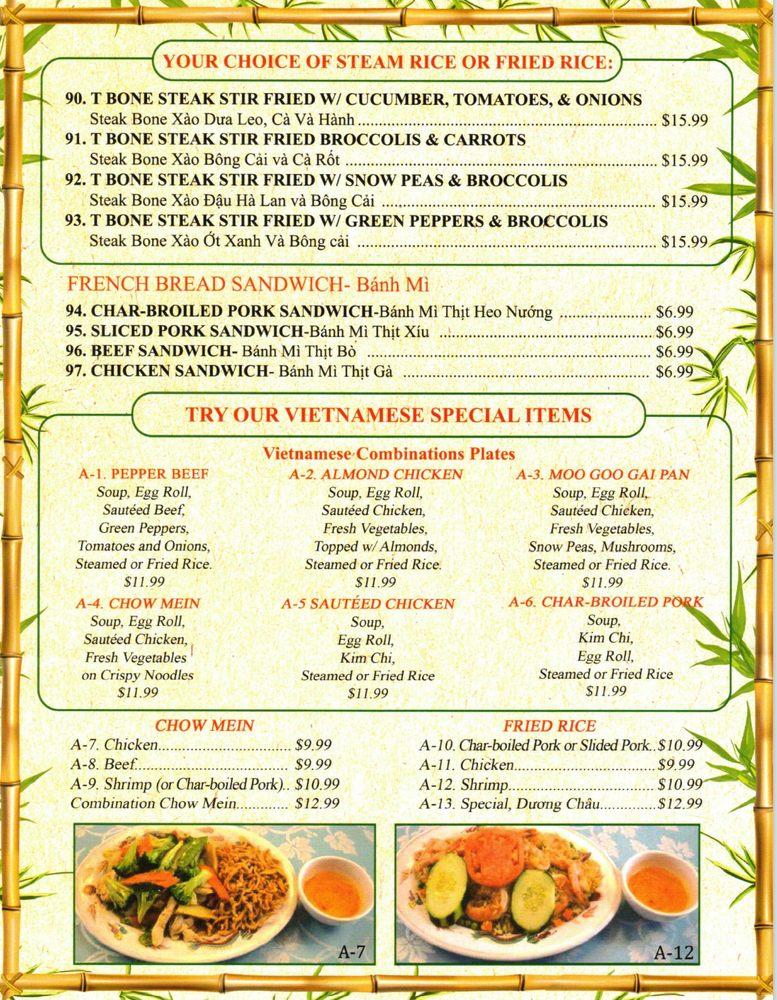 Menu at Saigon | Oriental Restaurant, Wichita, North Broadway Avenue