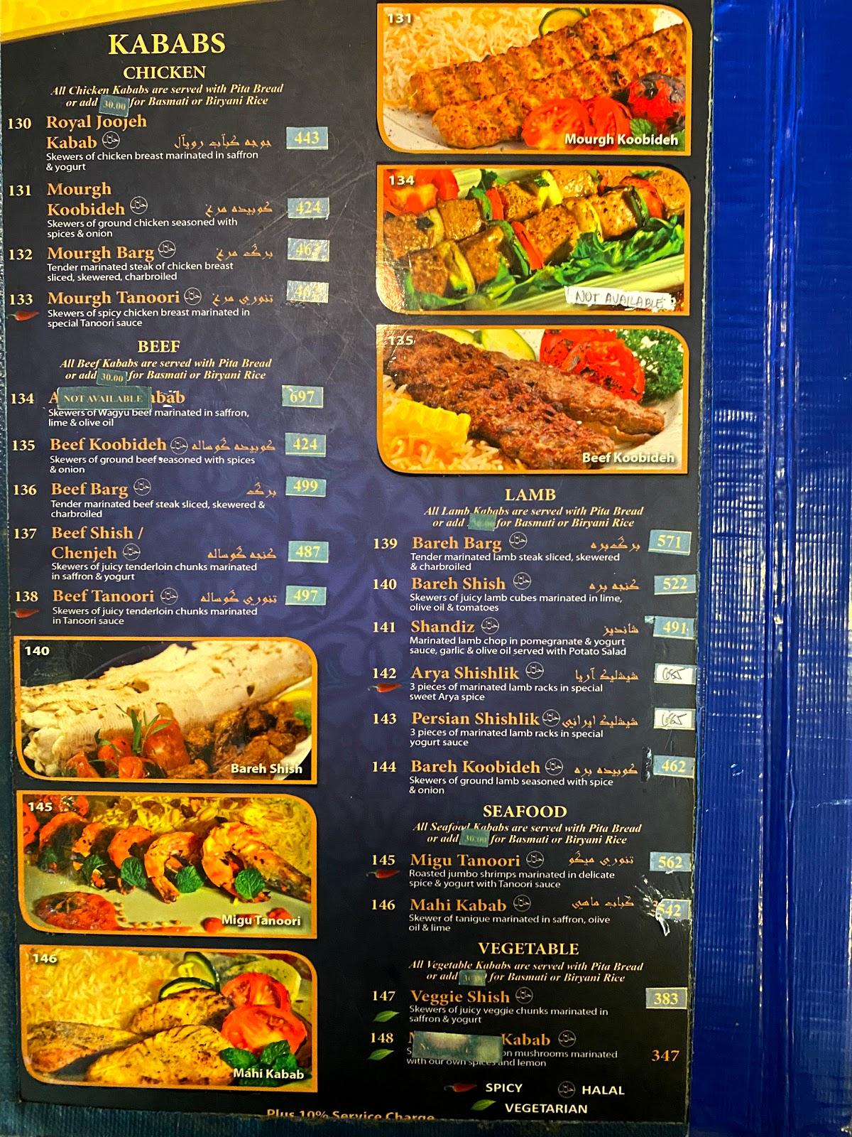Menu at Arya - Quezon City - Robinsons Magnolia (Persian Restaurant ...