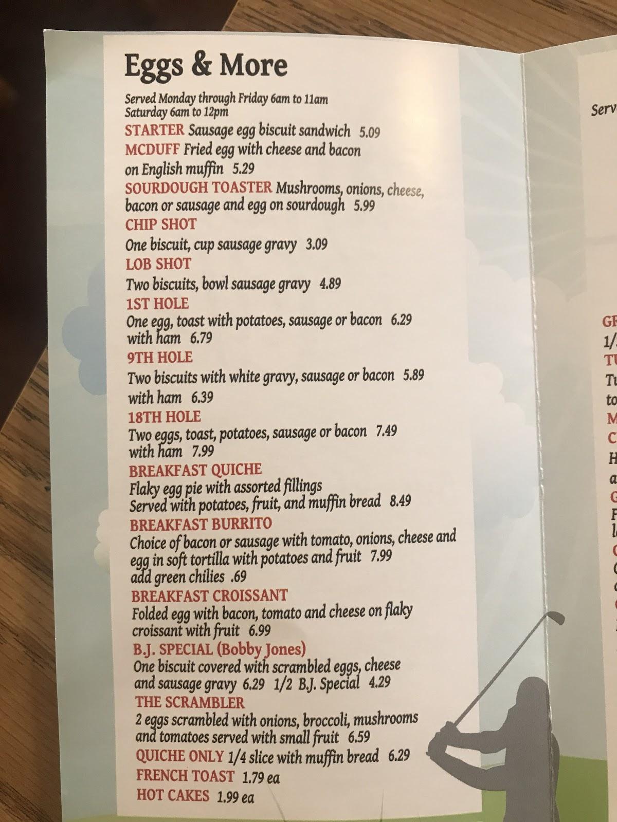 Menu at Duffer's cafe, Bella Vista