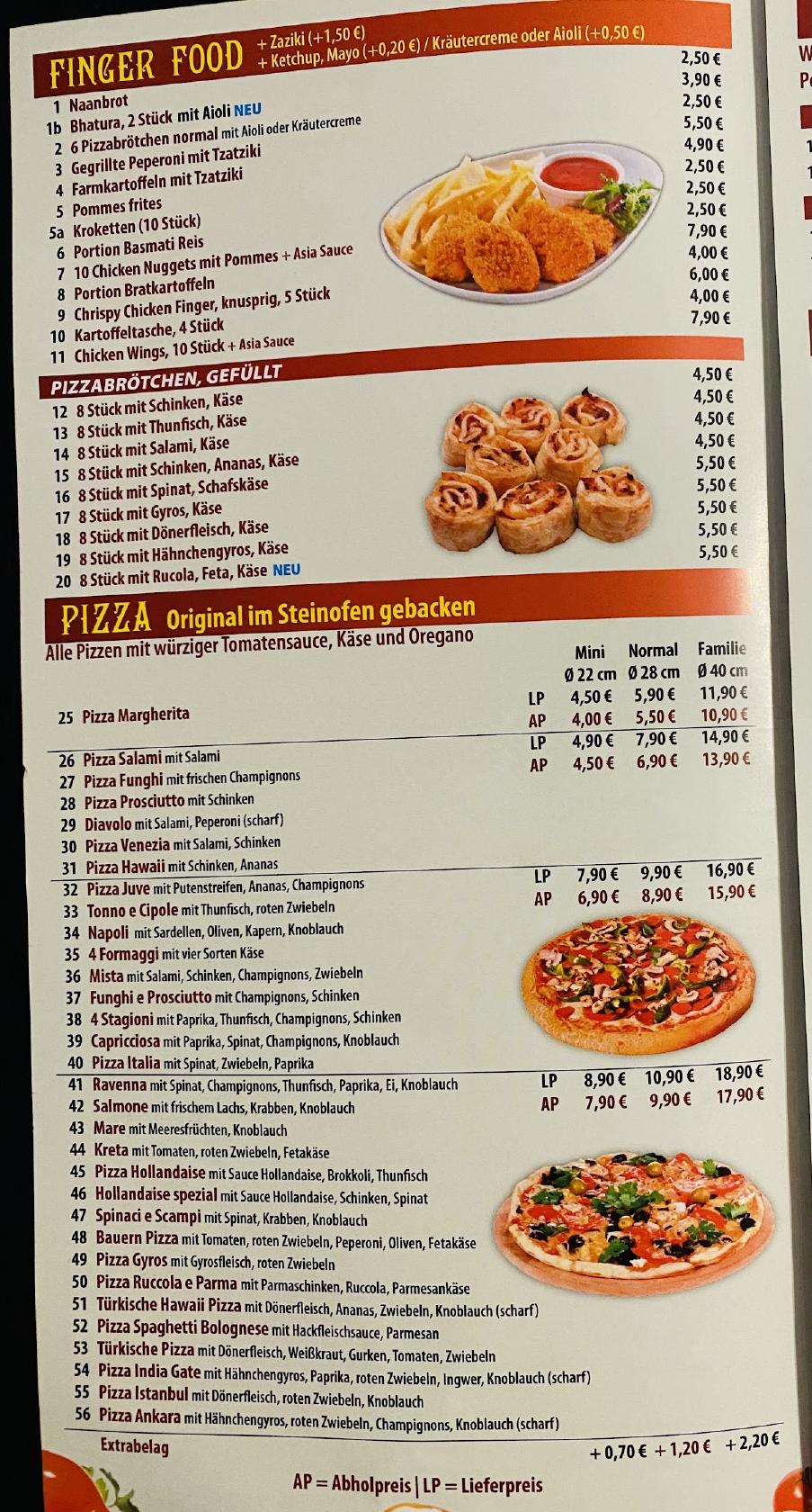 Carta del restaurante India Gate, Heideblick