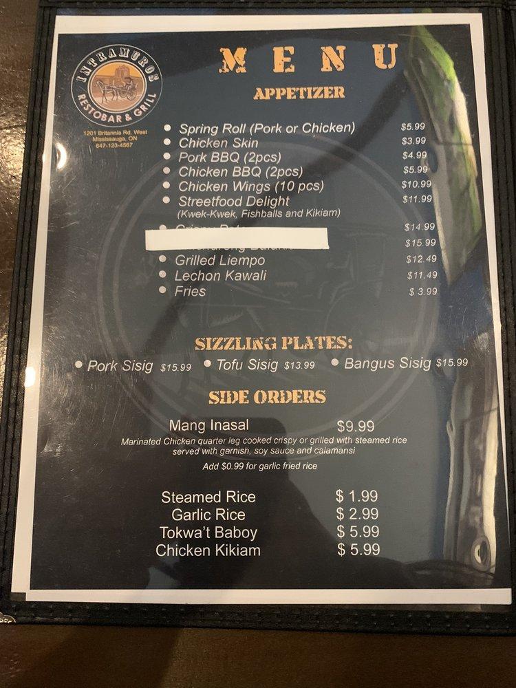 Menu at Intramuros Restobar & Grill, Mississauga