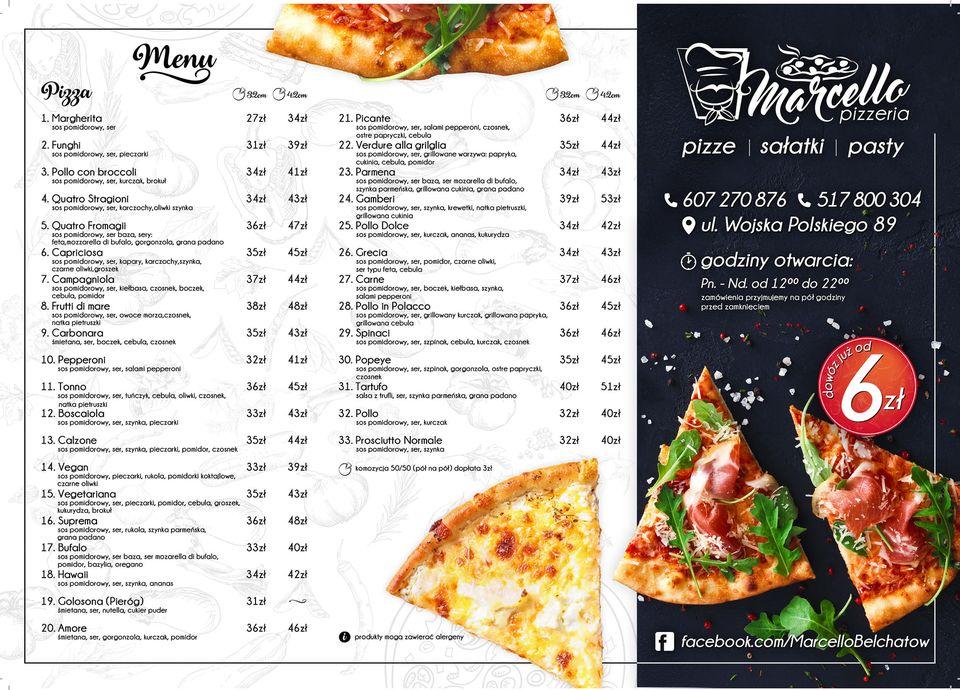 Menu at Pizzeria Marcello, Belchatow