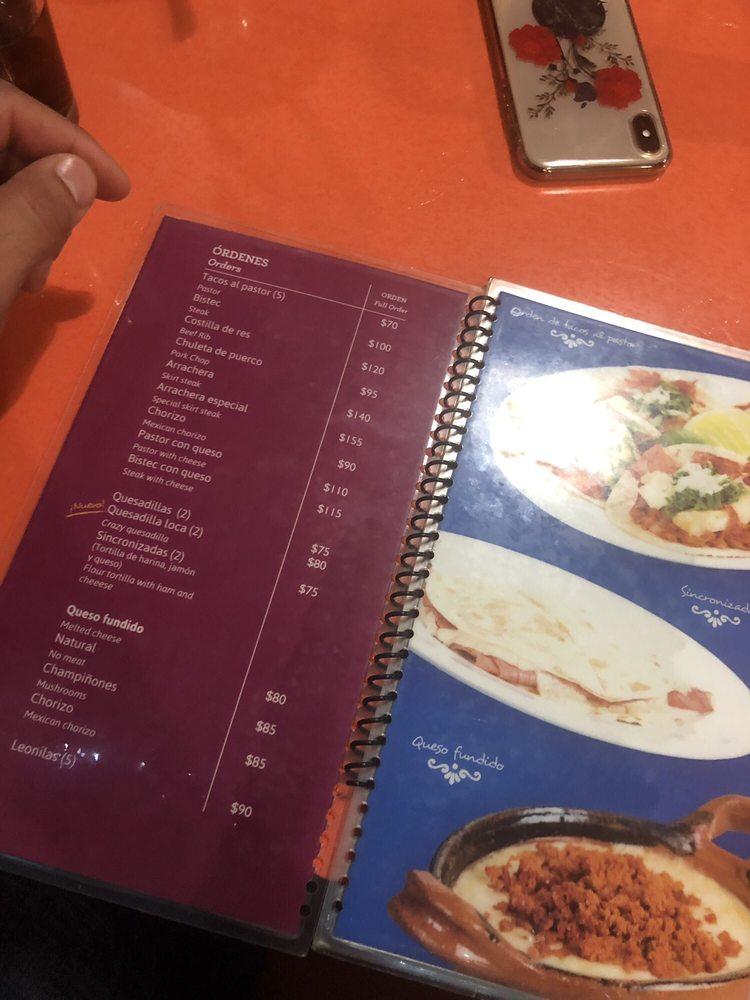 Menu at Los Tarascos restaurant, Playa del Carmen, 30 Avenida Nte. 354