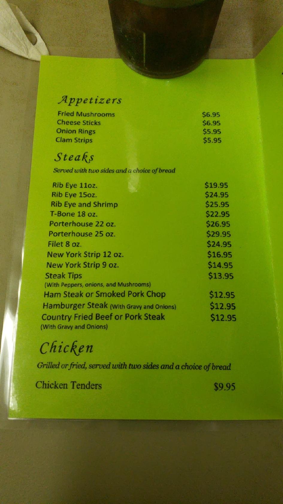 Menu at The Oaks Restaurant, Marianna