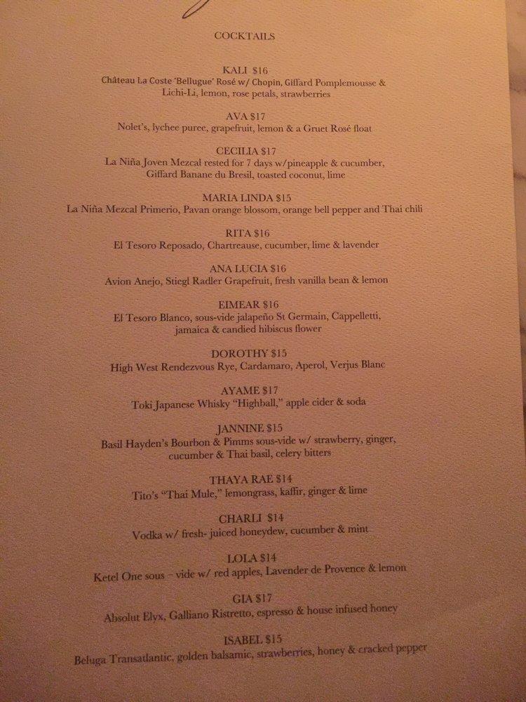 Menu at Ysabel pub & bar, West Hollywood