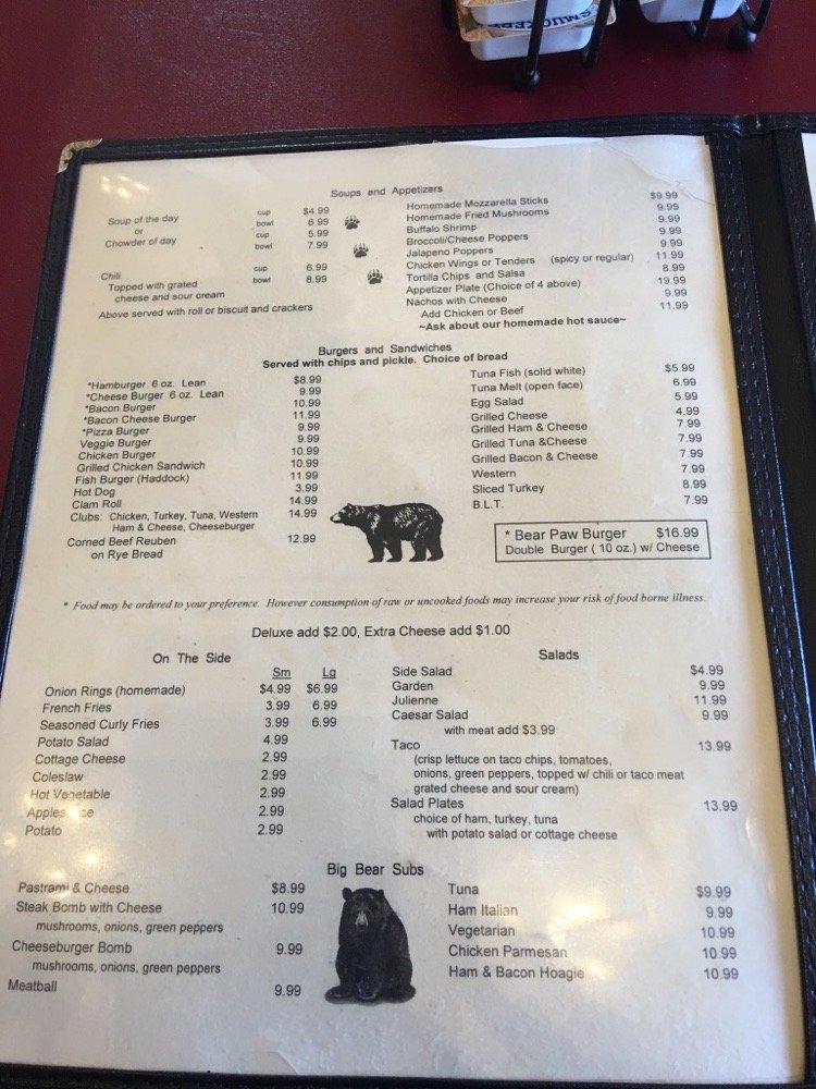 Menu at Bears Den Restaurant & Tavern, Dover-Foxcroft